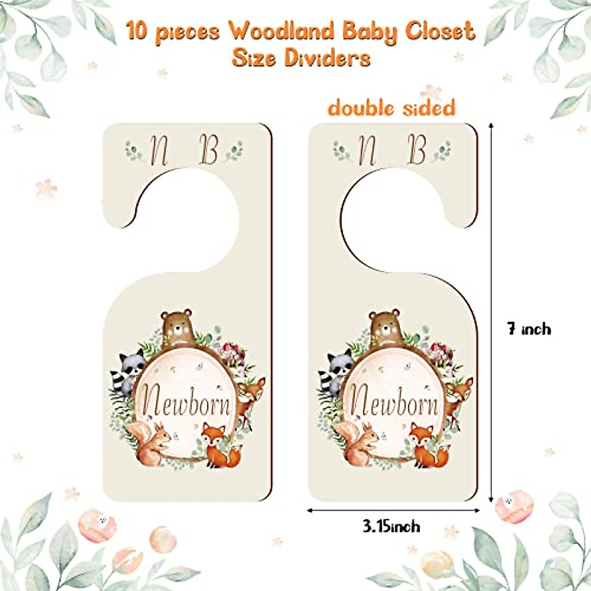 10 Pcs Woodland Baby Closet Size Dividers Wooden Nursery Hanger Dividers Newborn Closet Organizer Double Sided for Clothes Baby Girls or Boys Room Baby Shower Decor from Newborn to 24 Months