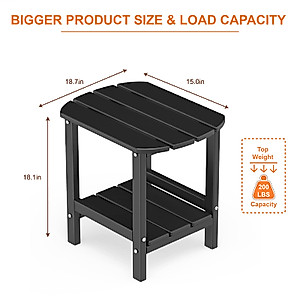 Mdeam Adirondack Outdoor Side Table,Double 18" HDPE Patio End table Weather Resistant &Easy Assembly for Indoor,Porch,Pool(Black)