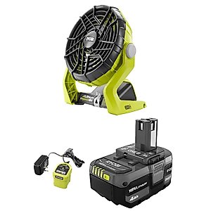 RYOBI 18-Volt ONE+ Hybrid Portable Fan with UPGRADED 4.0 Ah Lithium-Ion Battery and Charger Kit
