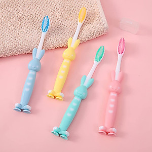 Healifty Kids Toothbrush Cartoon Bamboo Charcoal Soft Hair Silicone Cute Cleaning Teeth Brush Set Handle Children Teeth Cleaning Brushes for Boys and Girls 4pcs (4 Colors)