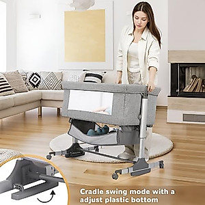 Kisdream Baby Bassinet Bedside Co-Sleeper Bed: Portable Cosleeper Crib Safe Cradle Bassinette Next to Tall Parent Bed Side Attached Cosleeping for Newborn & Infant with Adjustable Height