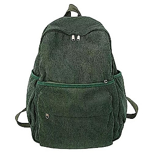 KAOBIO Preppy Corduroy Backpack Large Aesthetic Backpack Fit 15.6 inch Laptop College Backpack Cute Book Bag Casual Daypack (Green,One Size)
