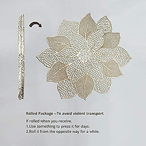 AdasBridal Gold Round Placemats for Dining Table Set of 6 Pressed Vinyl Metallic Table Mats Hollow Out Hibiscus Flower Place Mats for Dinner Table Decor Holiday Wedding Accent Centerpiece