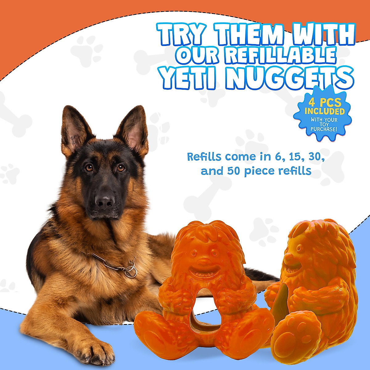 Yeti Puff and Play Dog Toy - Dog Chew Holder - Fun Stimulating Chew Toy for Teething, Behavior Training for Light to Moderate Chewers - Interactive Nuggets Treats Dispenser Puzzle - Yeti Orange