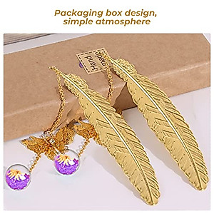 QEZEZA Metal Feather Bookmark, Handmade Gifts Bookmarks for Book Lovers, Teachers, Kids, Women and Men 2 Pack (Purple)
