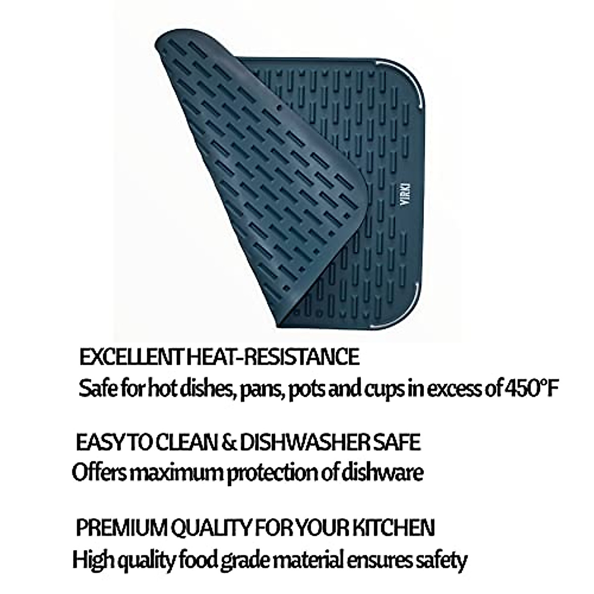 VIRKI Silicone Dish Drying Mat, Large 21"x18", Reusable Dish Mat, Non-Slip Kitchen Mat, Heat Resistant, Easy Dish Drying, Dishwasher Safe, Raised Edge Design