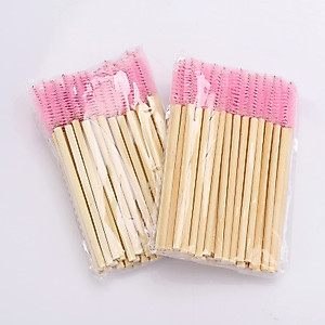 100 Pcs Disposable Mascara Wands, Bamboo Spoolies Brush for Eyelash Extensions, Spooly Eyelash Eyebrow Brushes Lash Wand Applicator Makeup Kits, Pink