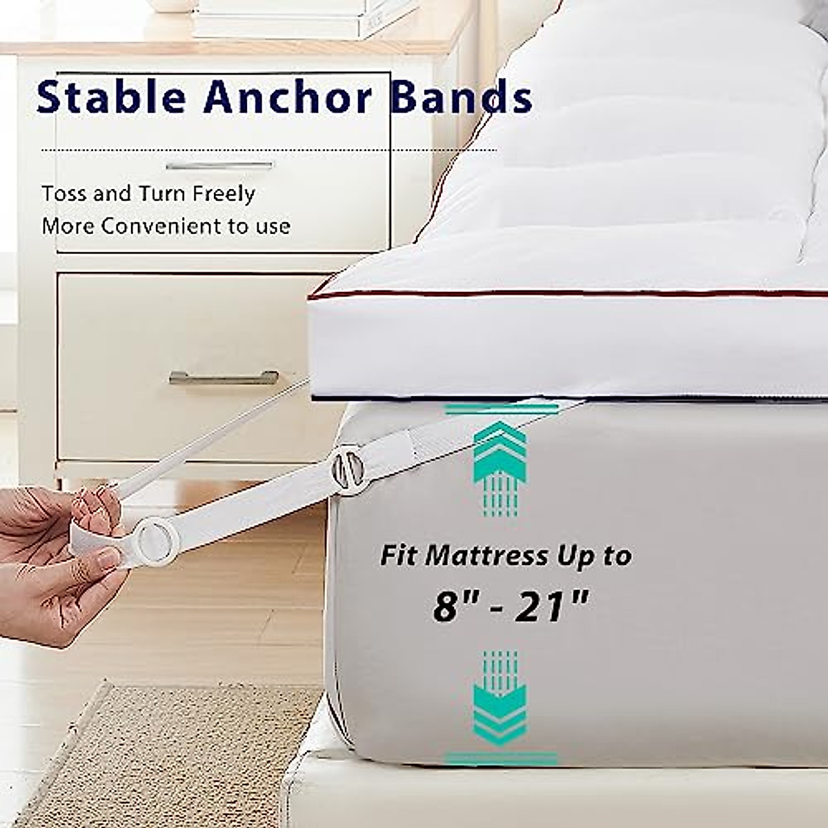 Timimi Mattress Topper Queen - Cooling Pillow Top Mattress Topper Queen Size Extra Thick Plush Bed Topper Down Alternative Overfilled Soft Mattress Pad for Back Pain
