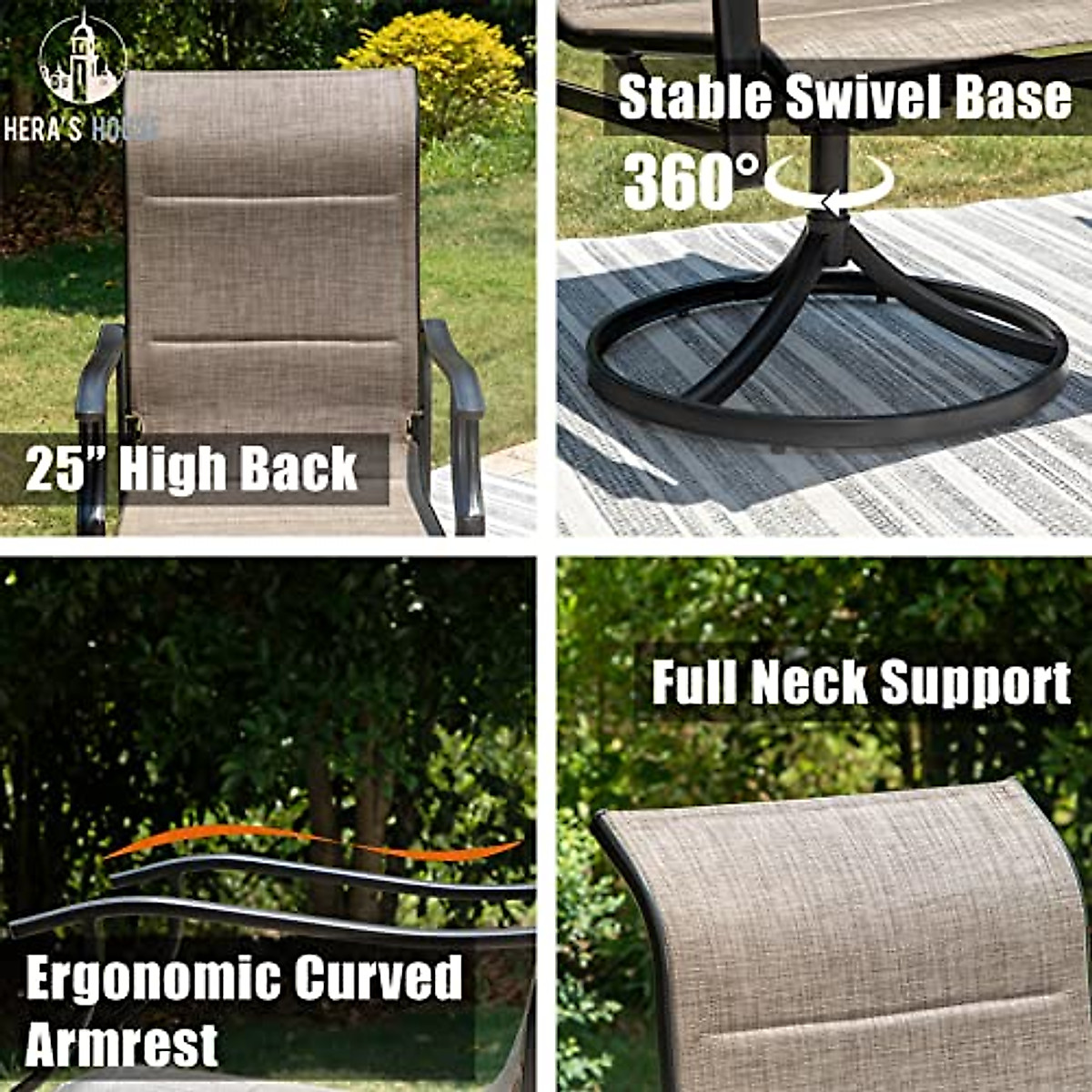 HERA'S HOUSE 7 Pieces Patio Dining Set, Outdoor Dining Set for 6, 6 x Dining Chair, 1 x Rectangular Expandable Large Surface Metal Dining Table for Patio, Lawn, Garden, Porch