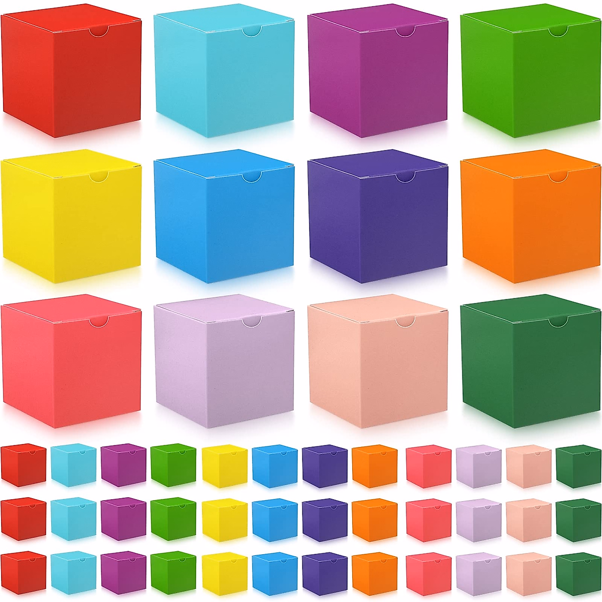 48 Pack Colorful Gift Boxes Kraft Paper Cube Boxes Easy Assemble Small Cardboard Boxes with Lids for Crafting Cupcake Christmas Wedding Presents Birthday Bridesmaids Proposal Party(3 x 3 x 3 Inch)