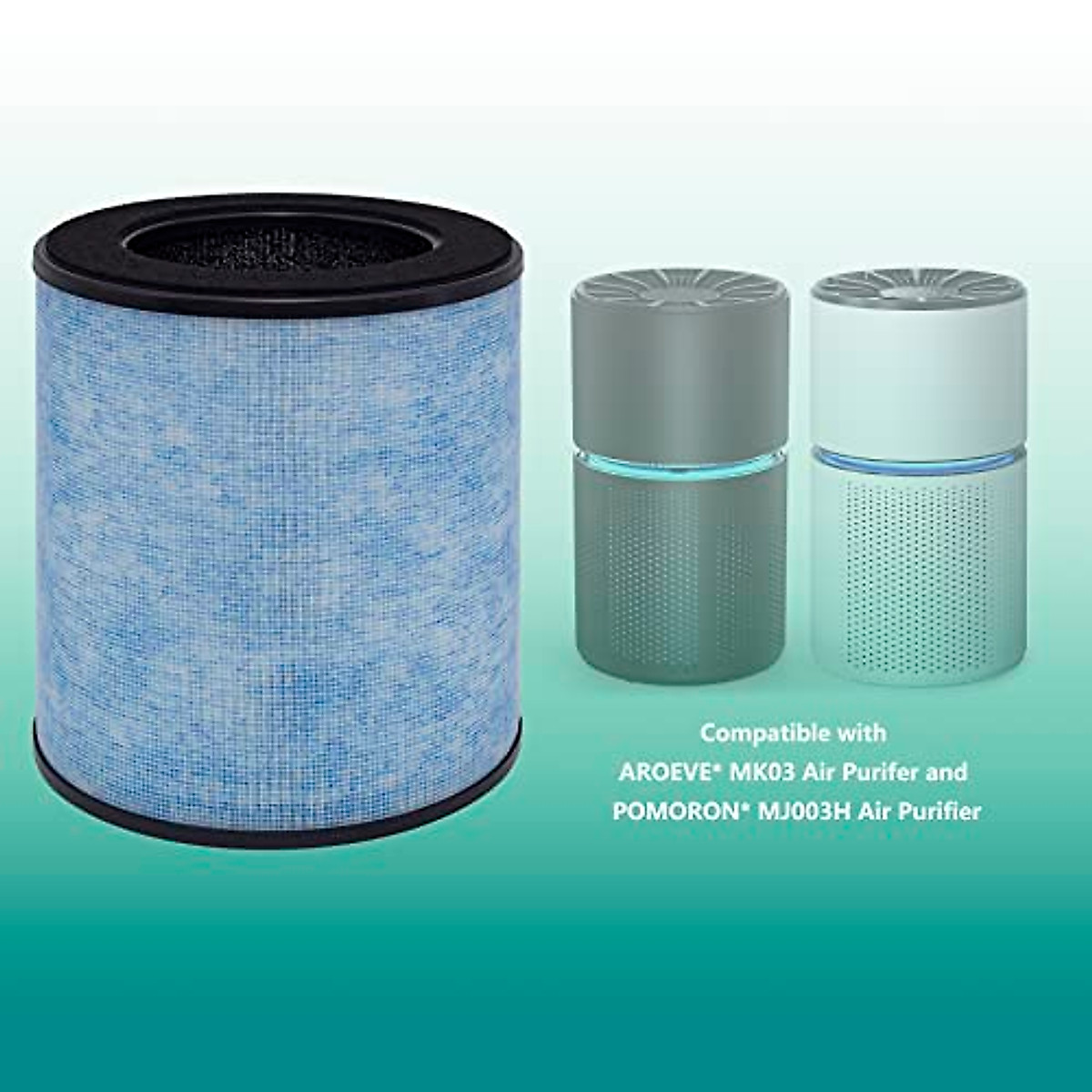 Chomolungma MK03 Filter Replacement, Compatible with AROEVE MK03 Air Purifier, 4-in-1 High-Efficiency H13 HEPA Air Filter, Part Number DH-JH03, 2 Pack