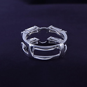 AFFY 3/4 Carat Tapered & Round White Cubic Zirconia Enhancer Guard Ring In 14K White Gold Over Sterling Silver (0.75 Cttw) Ring Size-6