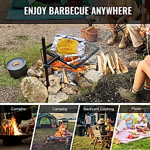 VEVOR Swivel Campfire Grill, Fire Pit Grill Grate over Fire Pits, Heavy Duty Steel Grill Grates, 360° Adjustable Open Fire Outdoor Cooking Equipment, Portable Camp Fire Racks for Camping Outdoor BBQ