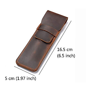 Daimay Leather Pen Case Holder Handmade Fountain Multi Pens Pouch Crazy Horse Leather Pen Protective Sleeve Cover – Brown
