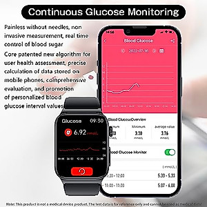 Blood Health Monitor Smart Watch for iPhone Android Bluetooth Calling 2023 Upgraded Non-invasive Blood Sugar Test Smartwatchs Men Women with Heart Rate Blood Oxygen Pressure HRV Fitness Tracker Watch