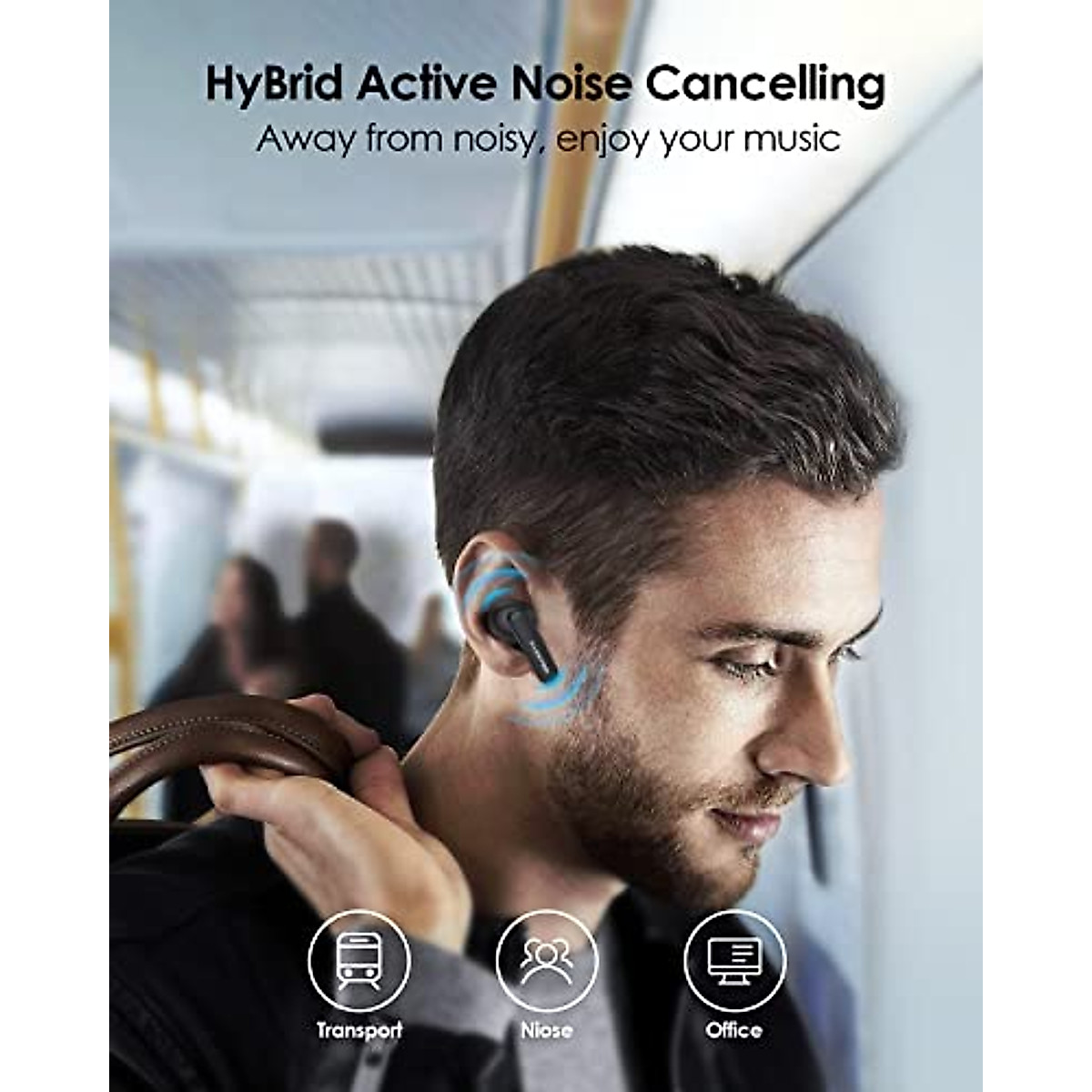 LENTION T2 Hybrid Active Noise Cancelling True Wireless Earbuds, in-Ear Bluetooth Headphones, Immersive Sound Premium Deep Bass Black Bluetooth Earbuds, IPX4 Waterproof Bluetooth 5.1 Earphones