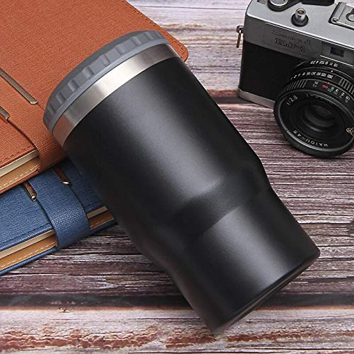 Gteller 4 in 1 Stainless Steel Can/Bottle Insulator, 14oz Two-Way Lids SUS Insulated Can Cooler, Beer Bottle holder (Black)