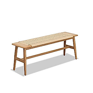 Tennozu Woven Bench, 32" L FAS Grade 100% Solid Oak Wood Dining Room Bench w/Rustic, Hand Woven Design, Firm Mortise & Tenon Structure, Long Bench for Dining Room/Entryway/Bedroom, White (Beige)