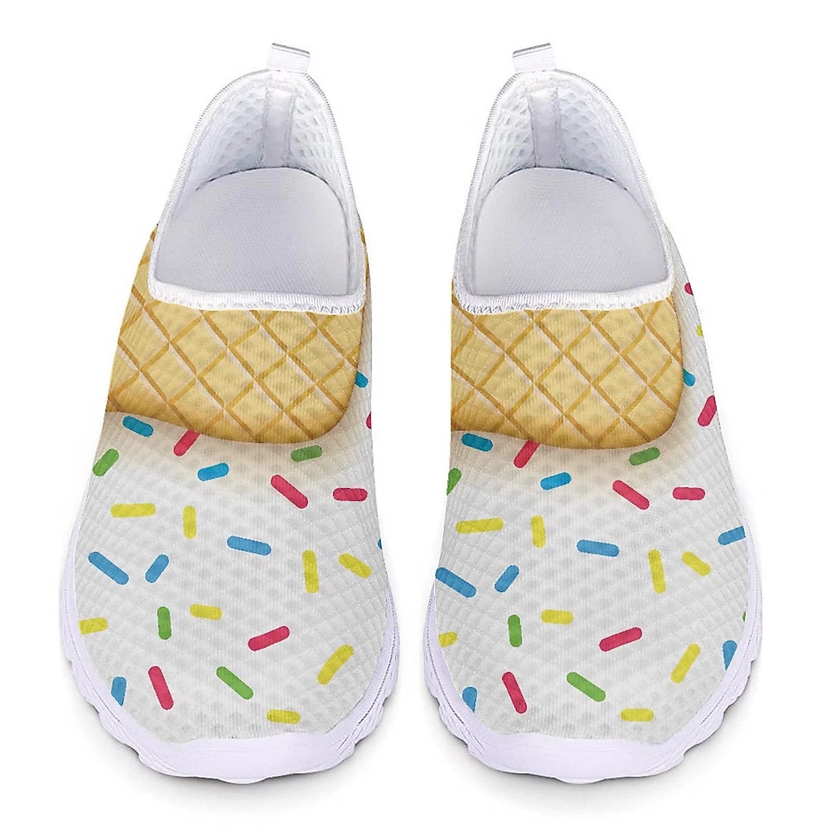 Veniyate Melting Ice Cream Pattern Womens Walking Shoes Air Mesh Lightweight Comfortable Slip on Sneakers Quick Dry Summer Water Flats