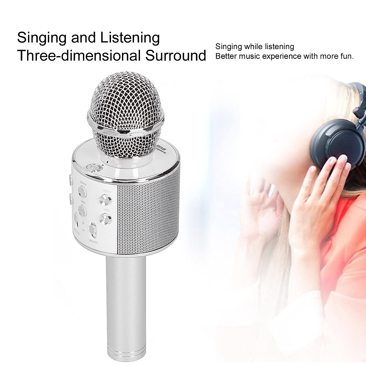 WS-858 Bluetooth Karaoke Microphone Recording 3-in-1 Handheld Portable Mic Speaker Machine Music Player Recorder for Karaoke Party Wedding Meeting