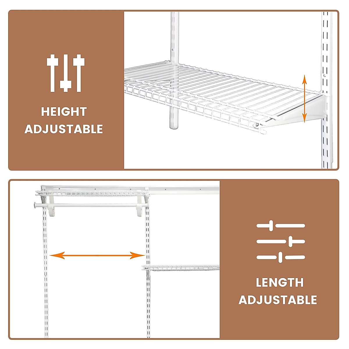 PROWORX 4-6 Ft Closet Organizer System, Adjustable Metal Wire White Closet System, Expandable Walk in Closet Organizers and Storage System, Closet Shelves with Hanging Rods