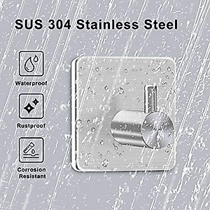 Adhesive Hooks Towel Hooks Wall Hooks Heavy Duty Stainless Steel Hooks Door Hooks Bathroom Hooks for Hanging Coat, Hat,Bath Towel-Bathroom and Bedroom or Kitchen 4-Packs