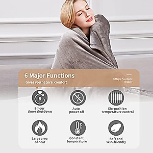 Heated Blanket Electric Throw, LETIHIMD Soft Electric Blanket 50"X60" with 6 Heating Levels & 1-8H Auto Off, ETL&FCC Certification, Over-Heat Protect, Machine Washable, for Home Office Use(Gray)