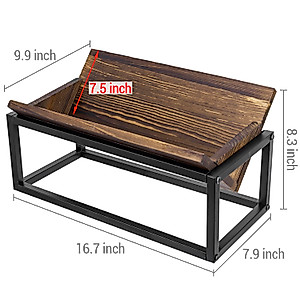 MyGift Rustic Burnt Solid Wood Tabletop Book Holder Rack with Industrial Black Metal Frame, Desktop Tilted Bookcase Reading Book Storage Organizer