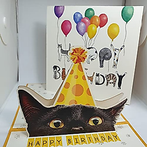 Crazytops Black Cat Birthday Card, 3D Birthday Card, Happy Birthday Pop Up Card with Envelope Postcards for Cat Lovers, Birthday Pop Up Card