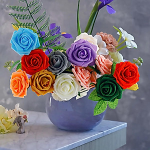 Isquene Red Roses Artificial Flowers with Long Stem Real Touch Fake Foam Roses for Decoration DIY Wedding Bouquets Centerpieces Bridal Shower Mothers Day Party Flower Arrangements Home Decor