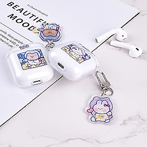 Fycyko Compatible with AirPods 2 Case Clear Cute Cartoon Rabbit Keychain Protective Cover Space Astronaut Purple Pattern Card Cover Credit Card ID Window Design for AirPods 2 &1