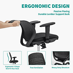 Ergonomic Office Chair, Home Office Work Chairs with Lumbar Support and Adjustable Arms, Swivel Computer Task Chairs with PA Wheels, Removable and Washable Fabric Backrest Cover, Tilt Function Chairs