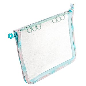 NEWEST A5 6 Ring PVC Planner Budget Binder Cover with Zipper, Blue Gradient Loose Leaf Zip Up Binder Cover, Flashing Clear Notebook Cover Protector for Journal Planner Photo Album Diary Folder