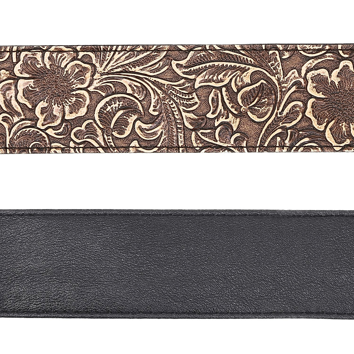 Anwenk Guitar Strap, Stamped Leather Guitar Strap PU Leather Western Vintage 60's Retro Guitar Strap with Genuine Leather Ends for Electric Bass Guitar, with Tie,Include 2 Picks,Bronze