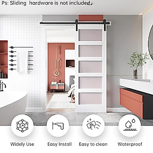 EaseLife 30in x 84in Glass Barn Door,Solid LVL Wood Covered with Water-Proof & Scratch-Resistant PVC Surface,DIY Assembly,5-Panel Glass,White