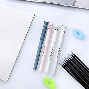 cobee® Erasable Gel Pens, 4 Pieces 0.5mm Erasable Gel Ink Pens with 20 Pieces Refills and 2 Eraser Cute Cartoon Animal Rollerball Pens for Drawing Writing School Office Gift Supplies (Black ink)