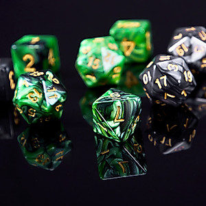 2 Set 11 Dice Polyhedral Dice Set Multisided Dice Set Smooth Touch with Drawstring Bag Compatible with RPG MTG Table Game Dice, 22 Pieces (Green, Black)