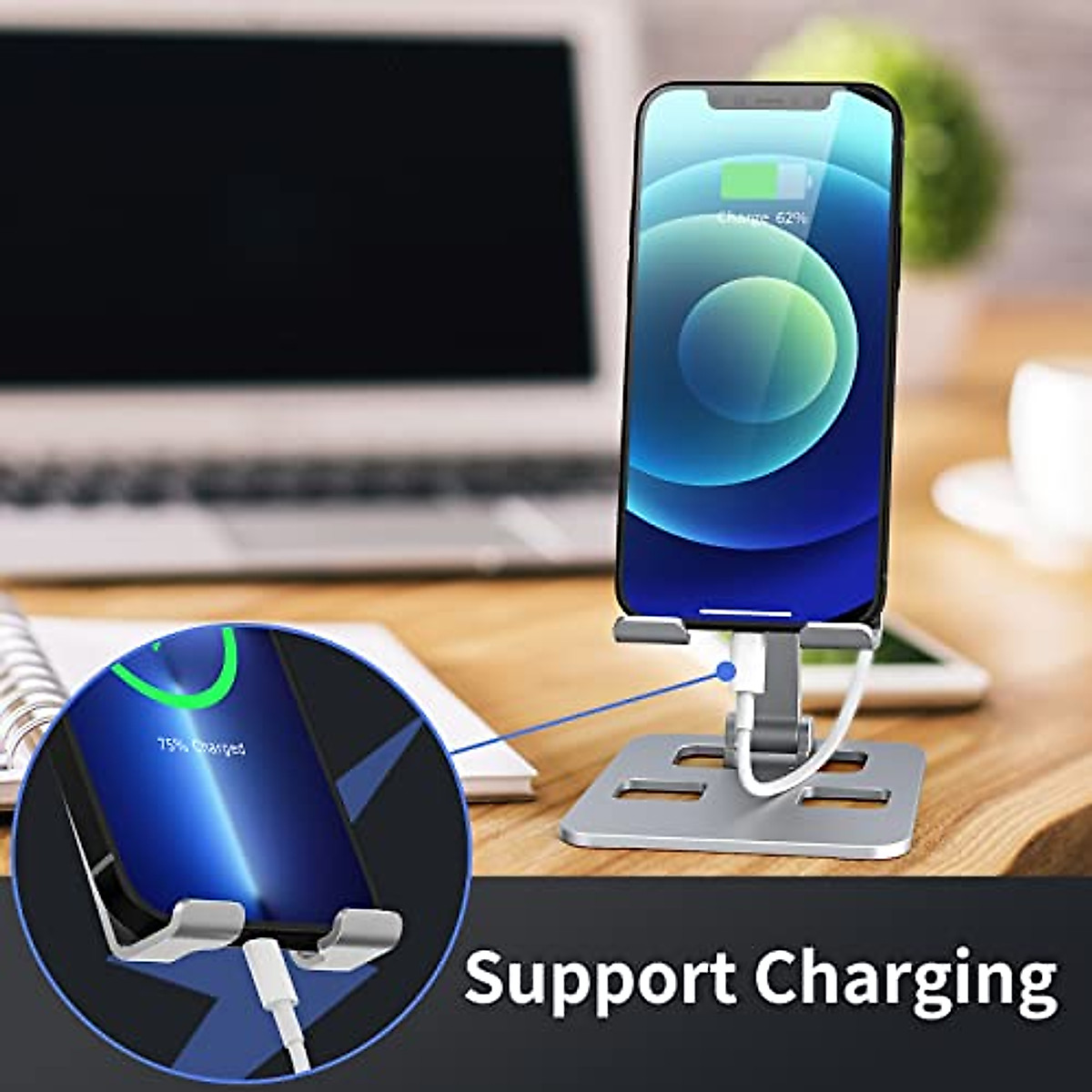 Sakya Folding Cell Phone Stand, Fully Adjustable Desktop Phone Holder Cradle Dock Compatible with Phone 14, Plus, Pro, Pro Max, 13 12 X XS,Android Smartphone, Pad (7-12"), Desk Accessories Upgrade