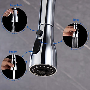 Pull Down Kitchen Faucet Sprayer Head Replacement Part, 3 Function kitchen Sink Faucet Replacement Nozzle, Spray Head for American Standard Faucets, Kohler, Hansgrohe, Grohe, Moen, Delta, Chrome