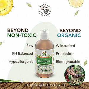 Nature Sustained Organic Shampoo - Raw & Wildcrafted with Probiotics, Hypoallergenic Natural & Sulfate Free Shampoo for Sensitive Scalp, Dry Hair, Dandruff, Eczema & Psoriasis, 9oz, Lemongrass