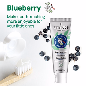 ATTITUDE Toothpaste with Fluoride, Prevents Tooth Decay and Cavities, Vegan, Cruelty-Free and Sugar-Free, Blueberry, 4.2 Oz