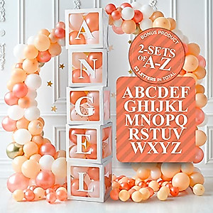 Balloon Box Decorations (5 White Boxes) | 52 Letters (2-Sets of A-Z) for Custom NAME, Birthday Party, Baby Shower Decor, Gender Reveal Decorative Blocks