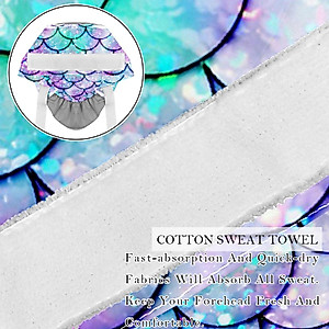 Podery Mermaid Scales Working Cap with Button & Sweatband, 2 Packs Reusable Surgical Surgery Hats Ponytail Holder, Multi Color, Multicolor, Medium-3X-Large