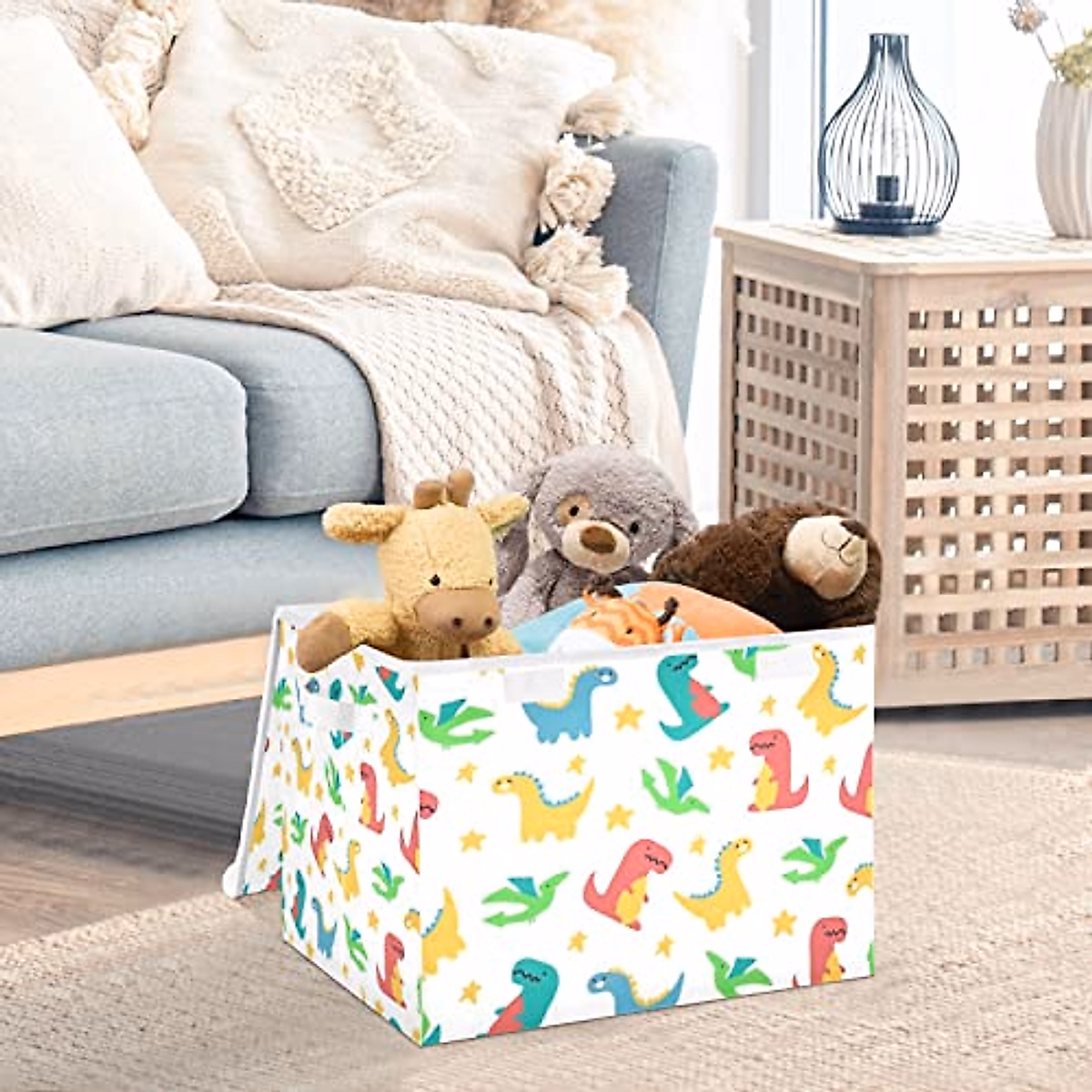 Dinosaurs Storage Bins with Lids for Organizing Lidded Home Storage Bins with Handles Oxford Cloth Storage Cube Box for Room