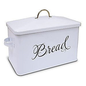 Better Kitchen Products Classic Metal Bread Box with Side Handles, Large Capacity (2 Bread Loaves), Farmhouse Bread Bin for Kitchen Countertop, Steel Bread Storage Container with Lid, White