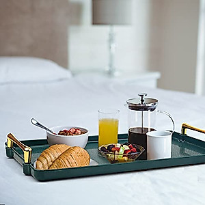 Plastic Black White Green Serving Tray Set with Handles, Large Ottoman Tray, Coffee Table Tray, Modern Design Trendy Coffee Tray, Tray Serving Breakfast Fast Food Appetizers, Trays for Serving Party