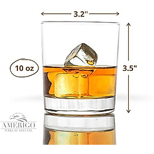 Amerigo Crystal Whiskey Glass Set of 4 in Luxury Gift Box - Heavy Base Old Fashioned Whiskey Glasses 12oz for Scotch - Whisky Gift for Men - Bourbon Glass Tumblers - Fathers Day Gift - Home Bar Set