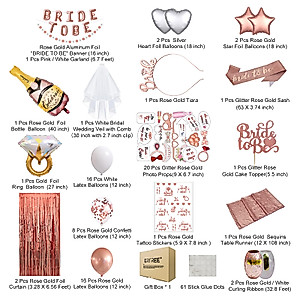 Bachelorette Party Decorations Naughty, Rose Gold Bridal Shower Party Decor and Supplies Kit - Bachelorette Veil, Bride To Be Sash & Balloons, Photobooth Props Tiara Tattoos