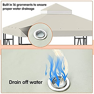 Rutile 10' X 10' Gazebo Canopy Replacement, 2 Tier Patio Cover Canopy Top- Dual Tier Gazebos Pavilion Cover-Beige