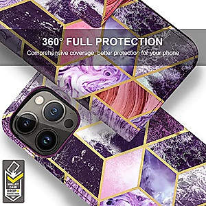 CASEOWL Compatible for iPhone 14 Pro Wallet Case [Support Magsafe Charger] 2 in 1 Magnetic Detachable [RFID Blocking] Marble Pattern Flip Leather Wallet Case with Card Holder, Strap for Women (Purple)